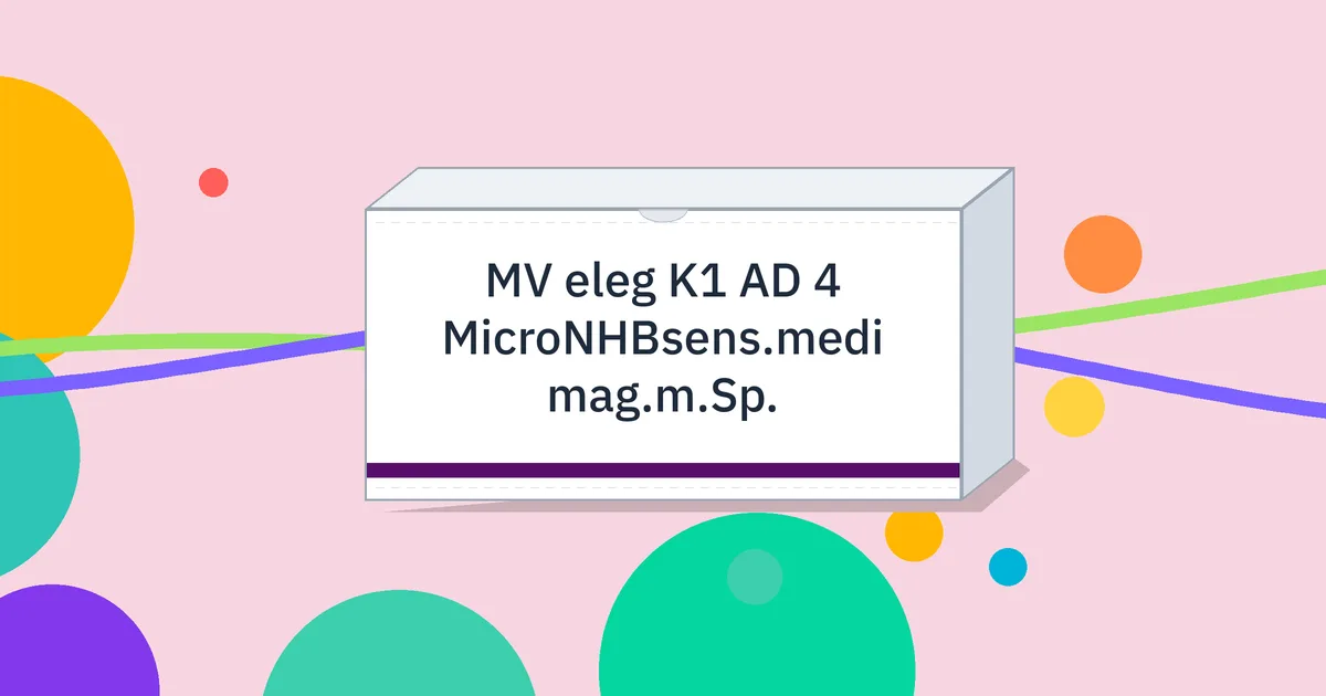Symbolbild: Packung mit der Aufschrift MV eleg K1 AD 4 MicroNHBsens.medi mag.m.Sp. (PZN 15669542) – Verfügbarkeit und Bezug in Apotheken in Frankfurt am Main