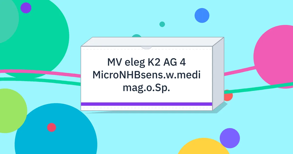 Symbolbild: Packung mit der Aufschrift MV eleg K2 AG 4 MicroNHBsens.w.medi mag.o.Sp. (PZN 15725246) – Verfügbarkeit und Bezug in Apotheken in Frankfurt am Main