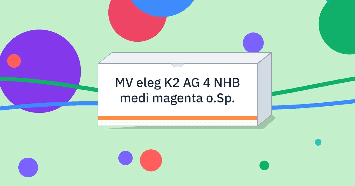 Symbolbild: Packung mit der Aufschrift MV eleg K2 AG 4 NHB medi magenta o.Sp. (PZN 15730394) – Verfügbarkeit und Bezug in Apotheken in Frankfurt am Main