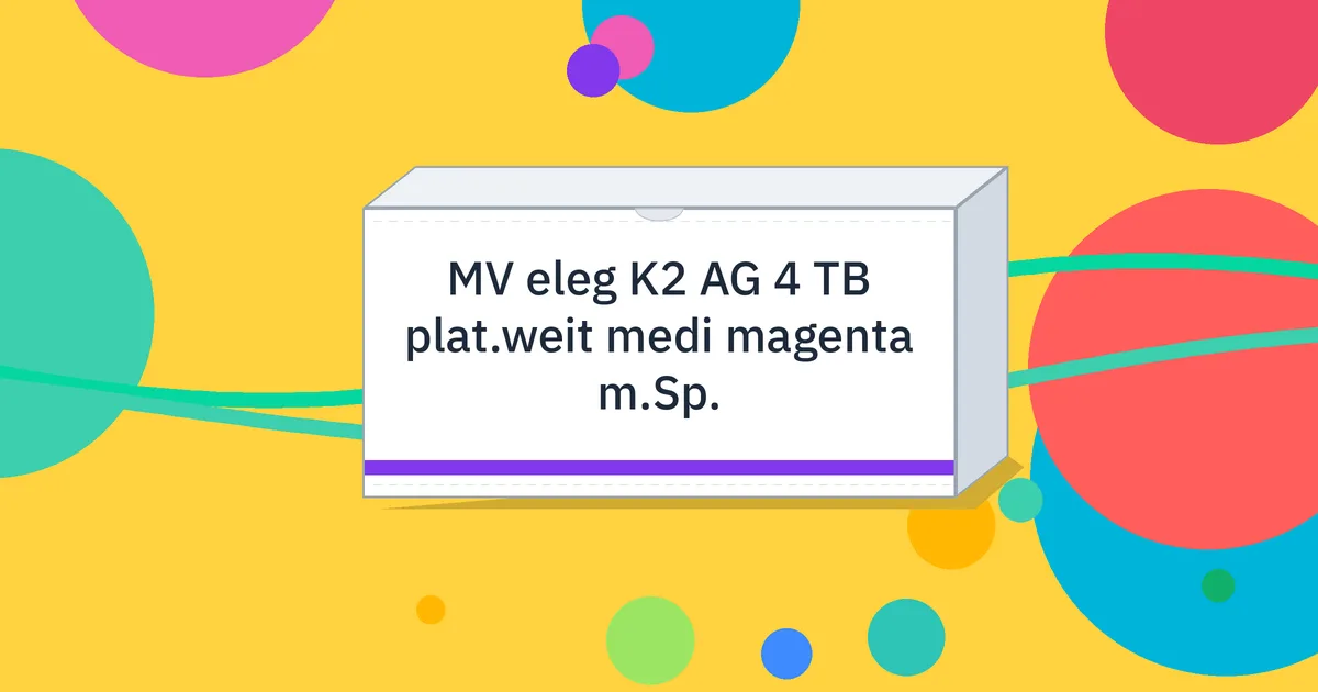 Symbolbild: Packung mit der Aufschrift MV eleg K2 AG 4 TB plat.weit medi magenta m.Sp. (PZN 14639912) – Verfügbarkeit und Bezug in Apotheken in Frankfurt am Main