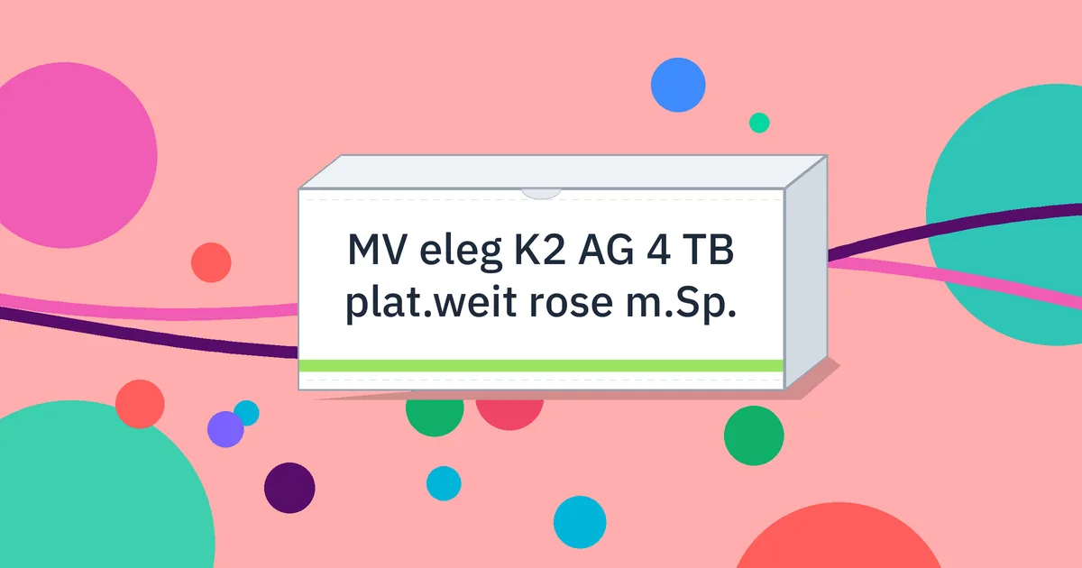 Symbolbild: Packung mit der Aufschrift MV eleg K2 AG 4 TB plat.weit rose m.Sp. (PZN 14698984) – Verfügbarkeit und Bezug in Apotheken in Frankfurt am Main