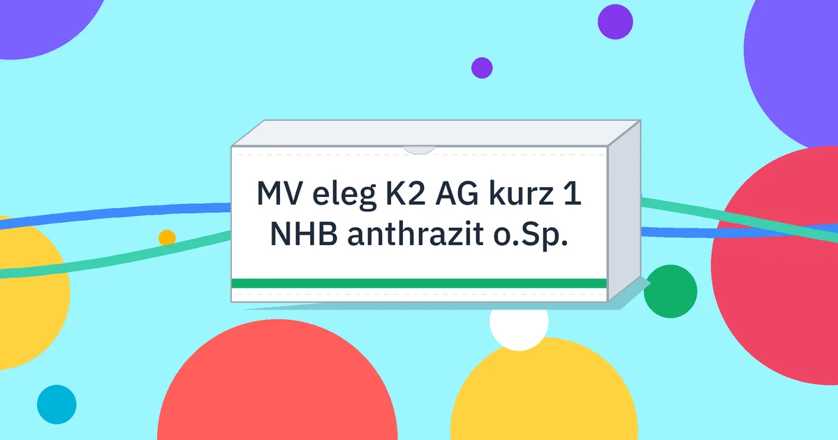 Symbolbild: Packung mit der Aufschrift MV eleg K2 AG kurz 1 NHB anthrazit o.Sp. (PZN 15715584) – Verfügbarkeit und Bezug in Apotheken in Frankfurt am Main