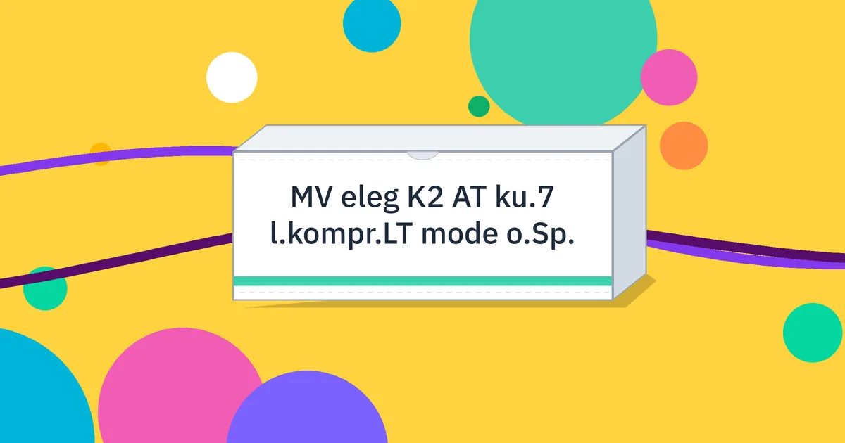 Symbolbild: Packung mit der Aufschrift MV eleg K2 AT ku.7 l.kompr.LT mode o.Sp. (PZN 06189843) – Verfügbarkeit und Bezug in Apotheken in Frankfurt am Main