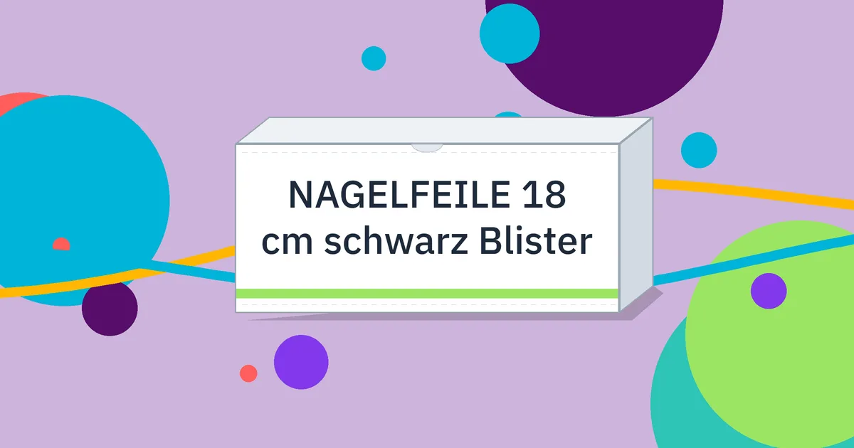 Symbolbild: Packung mit der Aufschrift NAGELFEILE 18 cm schwarz Blister (PZN 10349413) – Verfügbarkeit und Bezug in Apotheken in Frankfurt am Main