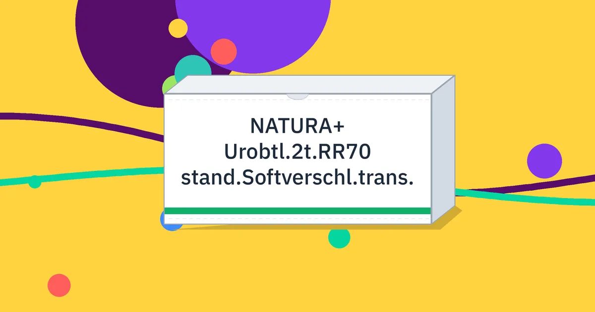 Symbolbild: Packung mit der Aufschrift NATURA+ Urobtl.2t.RR70 stand.Softverschl.trans. (PZN 01789403) – Verfügbarkeit und Bezug in Apotheken in Frankfurt am Main