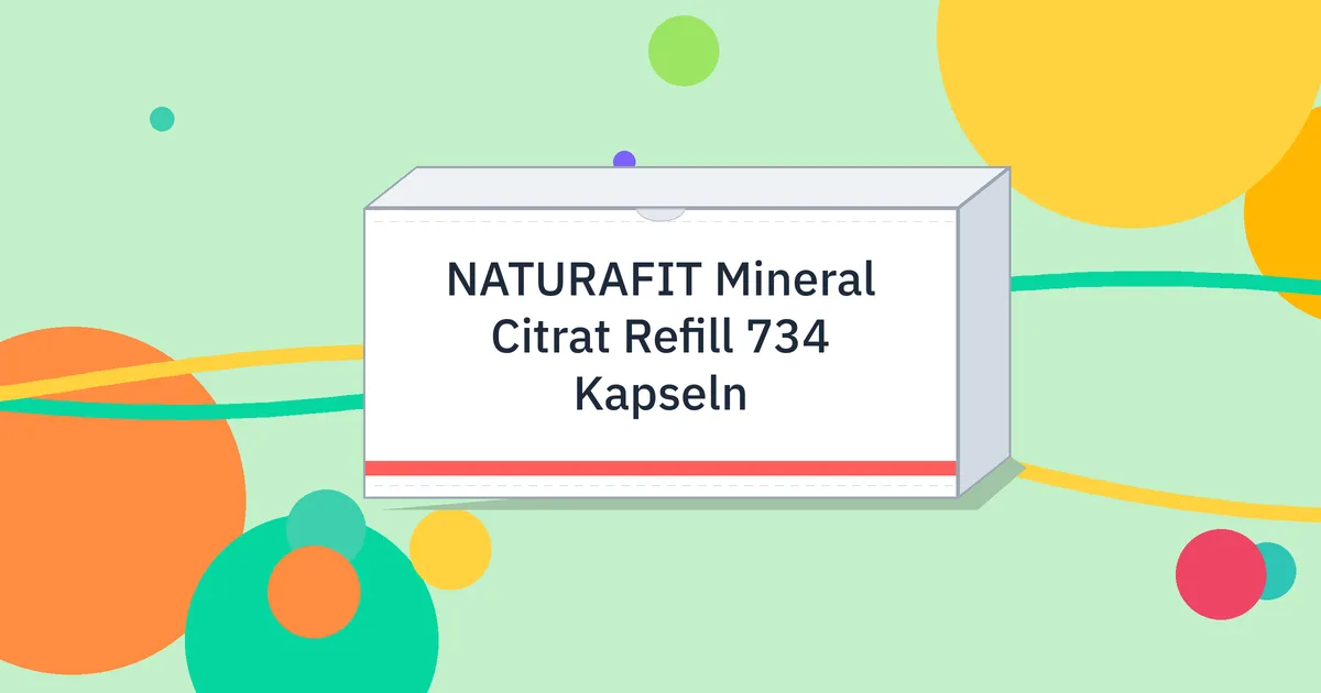 Symbolbild: Packung mit der Aufschrift NATURAFIT Mineral Citrat Refill 734 Kapseln (PZN 14240529) – Verfügbarkeit und Bezug in Apotheken in Frankfurt am Main