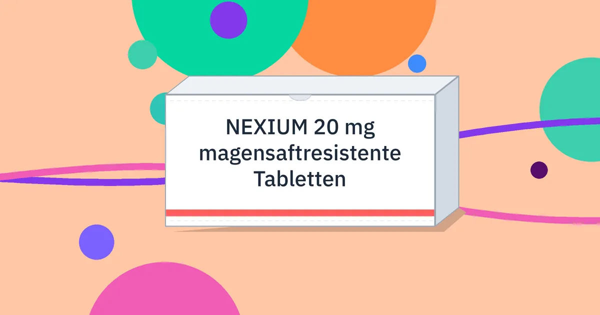 Symbolbild: Packung mit der Aufschrift NEXIUM 20 mg magensaftresistente Tabletten (PZN 15266258) – Verfügbarkeit und Bezug in Apotheken in Frankfurt am Main