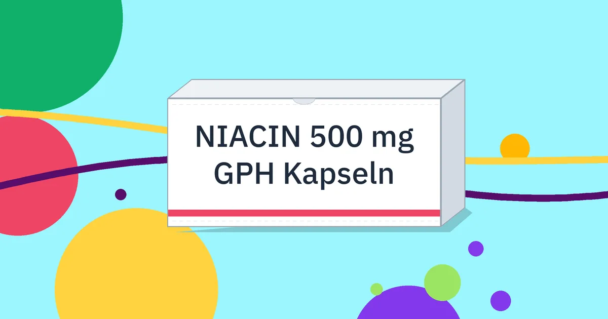 Symbolbild: Packung mit der Aufschrift NIACIN 500 mg GPH Kapseln (PZN 13578433) – Verfügbarkeit und Bezug in Apotheken in Frankfurt am Main