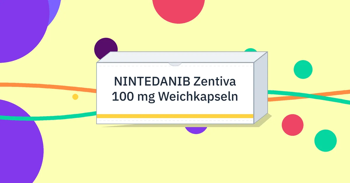 Symbolbild: Packung mit der Aufschrift NINTEDANIB Zentiva 100 mg Weichkapseln (PZN 19878969) – Verfügbarkeit und Bezug in Apotheken in Frankfurt am Main