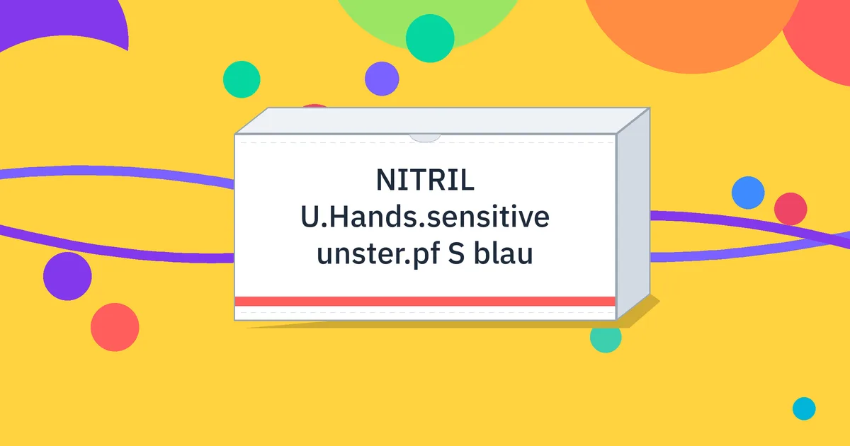 Symbolbild: Packung mit der Aufschrift NITRIL U.Hands.sensitive unster.pf S blau (PZN 11296736) – Verfügbarkeit und Bezug in Apotheken in Frankfurt am Main