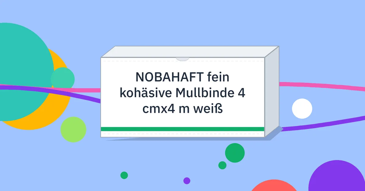 Symbolbild: Packung mit der Aufschrift NOBAHAFT fein kohäsive Mullbinde 4 cmx4 m weiß (PZN 01329038) – Verfügbarkeit und Bezug in Apotheken in Frankfurt am Main