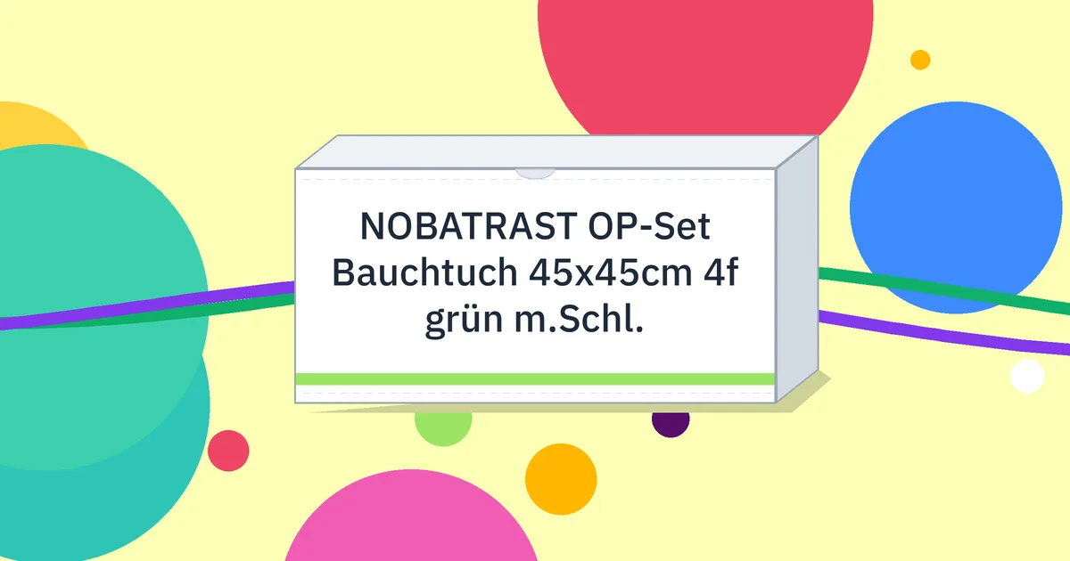 Symbolbild: Packung mit der Aufschrift NOBATRAST OP-Set Bauchtuch 45x45cm 4f grün m.Schl. (PZN 18104444) – Verfügbarkeit und Bezug in Apotheken in Frankfurt am Main