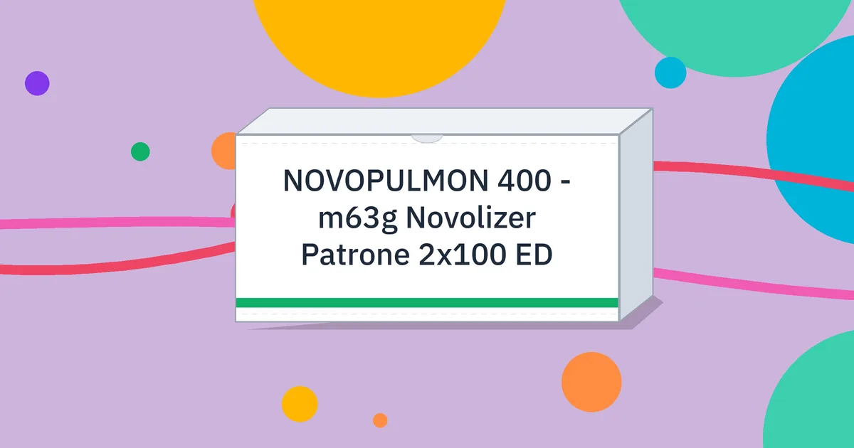 Symbolbild: Packung mit der Aufschrift NOVOPULMON 400 -m63g Novolizer Patrone 2x100 ED (PZN 00771915) – Verfügbarkeit und Bezug in Apotheken in Frankfurt am Main