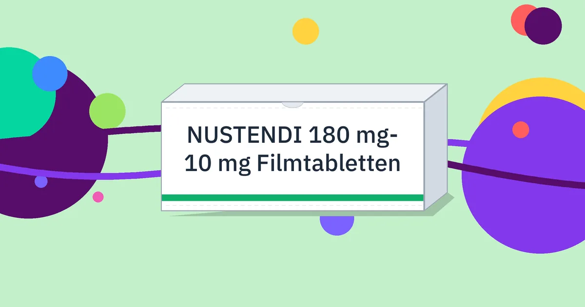 Symbolbild: Packung mit der Aufschrift NUSTENDI 180 mg-10 mg Filmtabletten (PZN 16393355) – Verfügbarkeit und Bezug in Apotheken in Frankfurt am Main