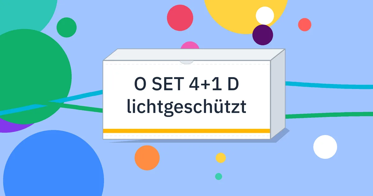 Symbolbild: Packung mit der Aufschrift O SET 4+1 D lichtgeschützt (PZN 13833173) – Verfügbarkeit und Bezug in Apotheken in Frankfurt am Main
