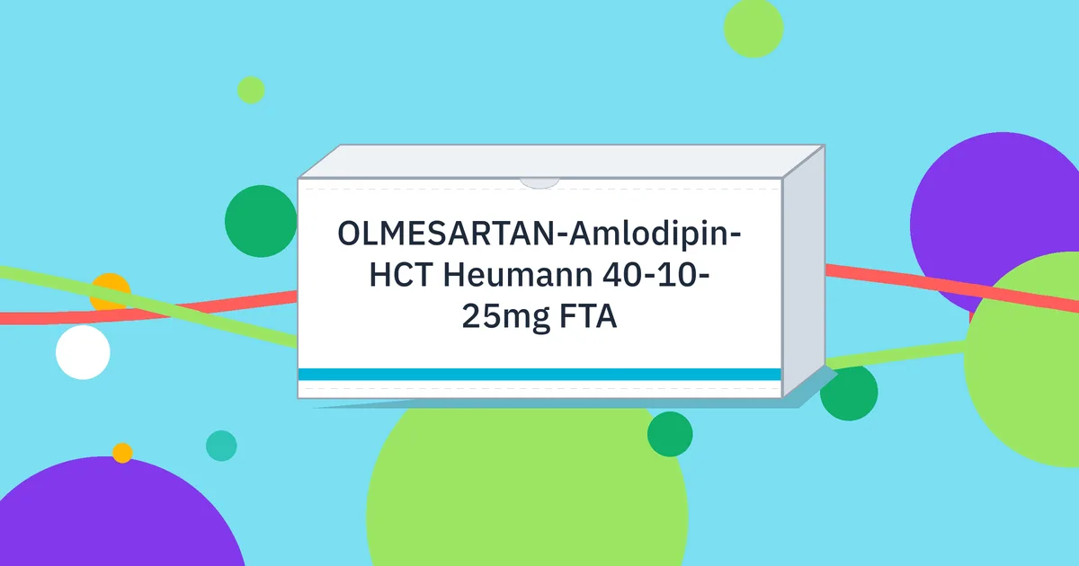Symbolbild: Packung mit der Aufschrift OLMESARTAN-Amlodipin-HCT Heumann 40-10-25mg FTA (PZN 15580486) – Verfügbarkeit und Bezug in Apotheken in Frankfurt am Main