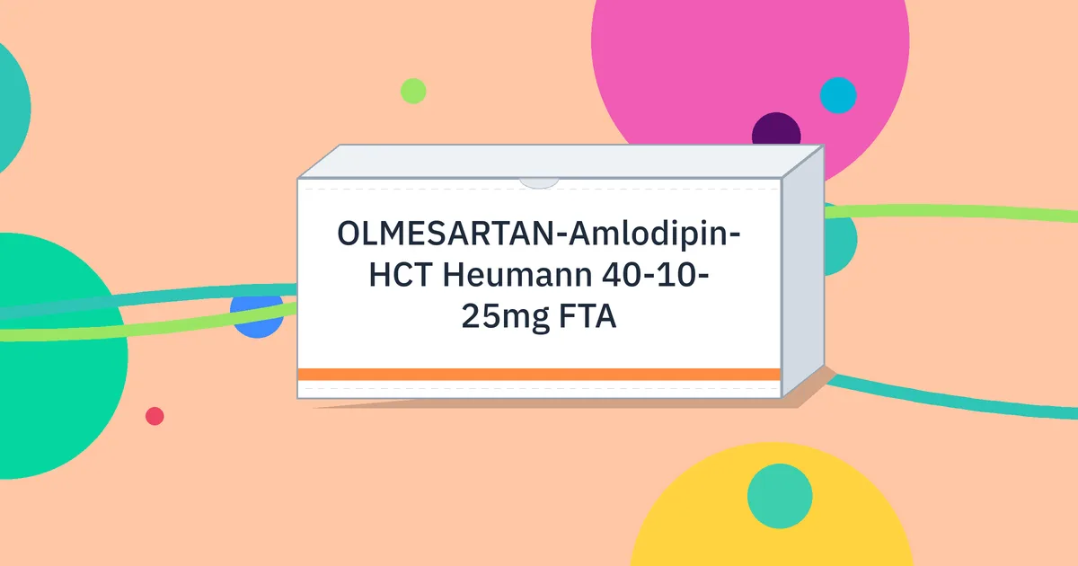 Symbolbild: Packung mit der Aufschrift OLMESARTAN-Amlodipin-HCT Heumann 40-10-25mg FTA (PZN 15580463) – Verfügbarkeit und Bezug in Apotheken in Frankfurt am Main