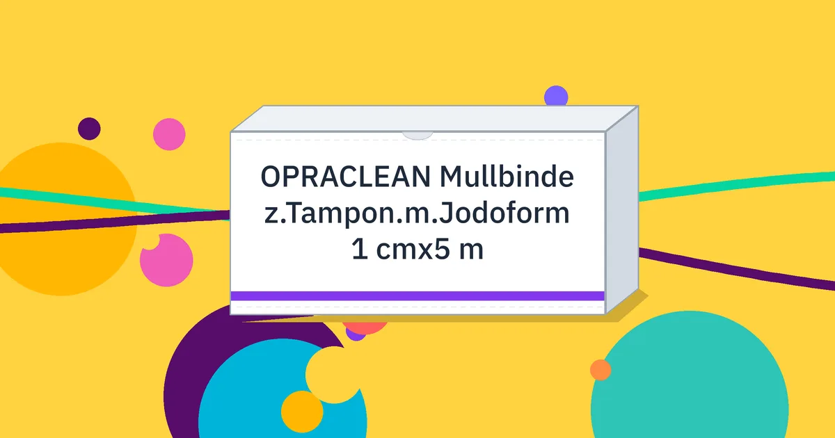 Symbolbild: Packung mit der Aufschrift OPRACLEAN Mullbinde z.Tampon.m.Jodoform 1 cmx5 m (PZN 20827115) – Verfügbarkeit und Bezug in Apotheken in Frankfurt am Main