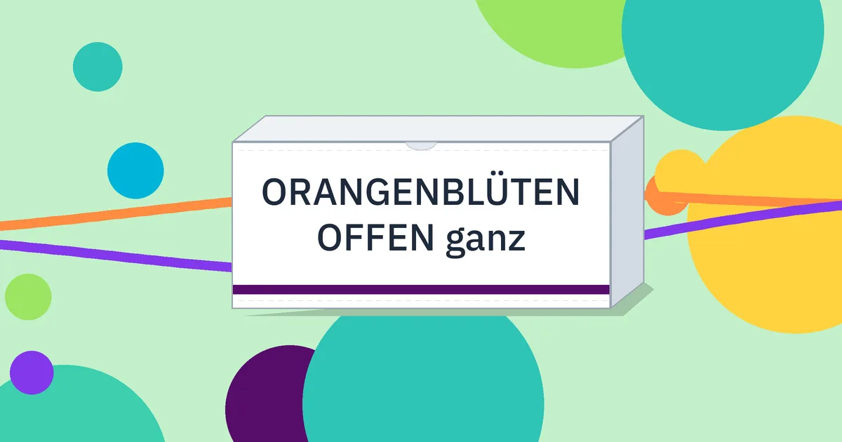 Symbolbild: Packung mit der Aufschrift ORANGENBLÜTEN OFFEN ganz (PZN 10023893) – Verfügbarkeit und Bezug in Apotheken in Frankfurt am Main