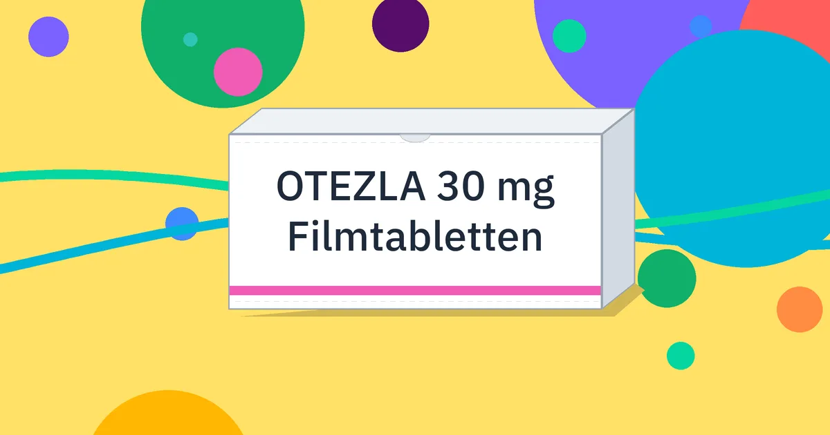 Symbolbild: Packung mit der Aufschrift OTEZLA 30 mg Filmtabletten (PZN 12727641) – Verfügbarkeit und Bezug in Apotheken in Frankfurt am Main