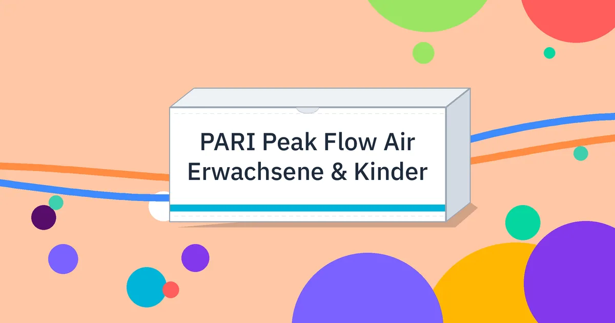Symbolbild: Packung mit der Aufschrift PARI Peak Flow Air Erwachsene & Kinder (PZN 11024966) – Verfügbarkeit und Bezug in Apotheken in Frankfurt am Main