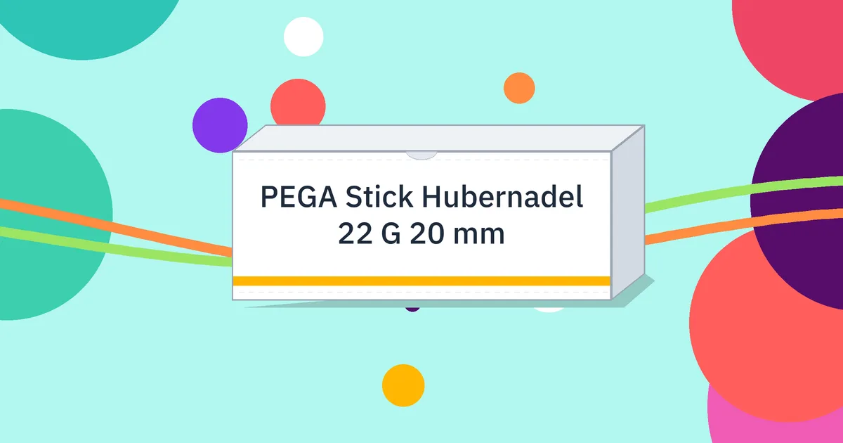 Symbolbild: Packung mit der Aufschrift PEGA Stick Hubernadel 22 G 20 mm (PZN 04397916) – Verfügbarkeit und Bezug in Apotheken in Frankfurt am Main