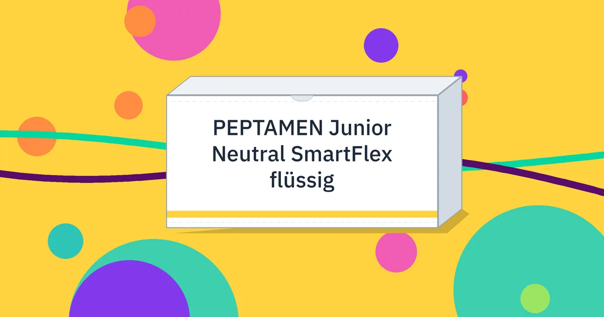 Symbolbild: Packung mit der Aufschrift PEPTAMEN Junior Neutral SmartFlex flüssig (PZN 09254831) – Verfügbarkeit und Bezug in Apotheken in Frankfurt am Main
