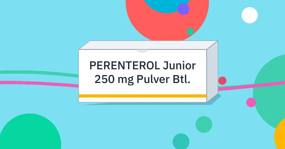 Symbolbild: Packung mit der Aufschrift PERENTEROL Junior 250 mg Pulver Btl. (PZN 03920586) – Verfügbarkeit und Bezug in Apotheken in Frankfurt am Main