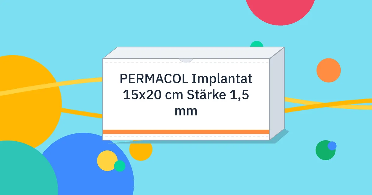 Symbolbild: Packung mit der Aufschrift PERMACOL Implantat 15x20 cm Stärke 1,5 mm (PZN 05869694) – Verfügbarkeit und Bezug in Apotheken in Frankfurt am Main
