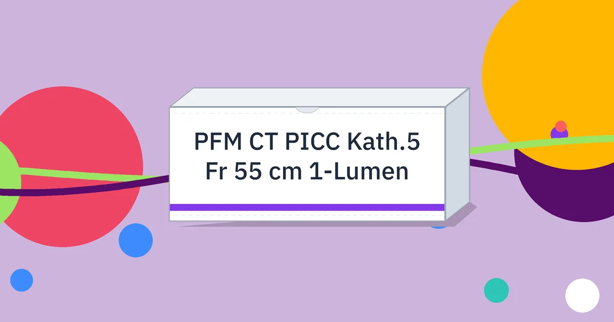Symbolbild: Packung mit der Aufschrift PFM CT PICC Kath.5 Fr 55 cm 1-Lumen (PZN 11165655) – Verfügbarkeit und Bezug in Apotheken in Frankfurt am Main