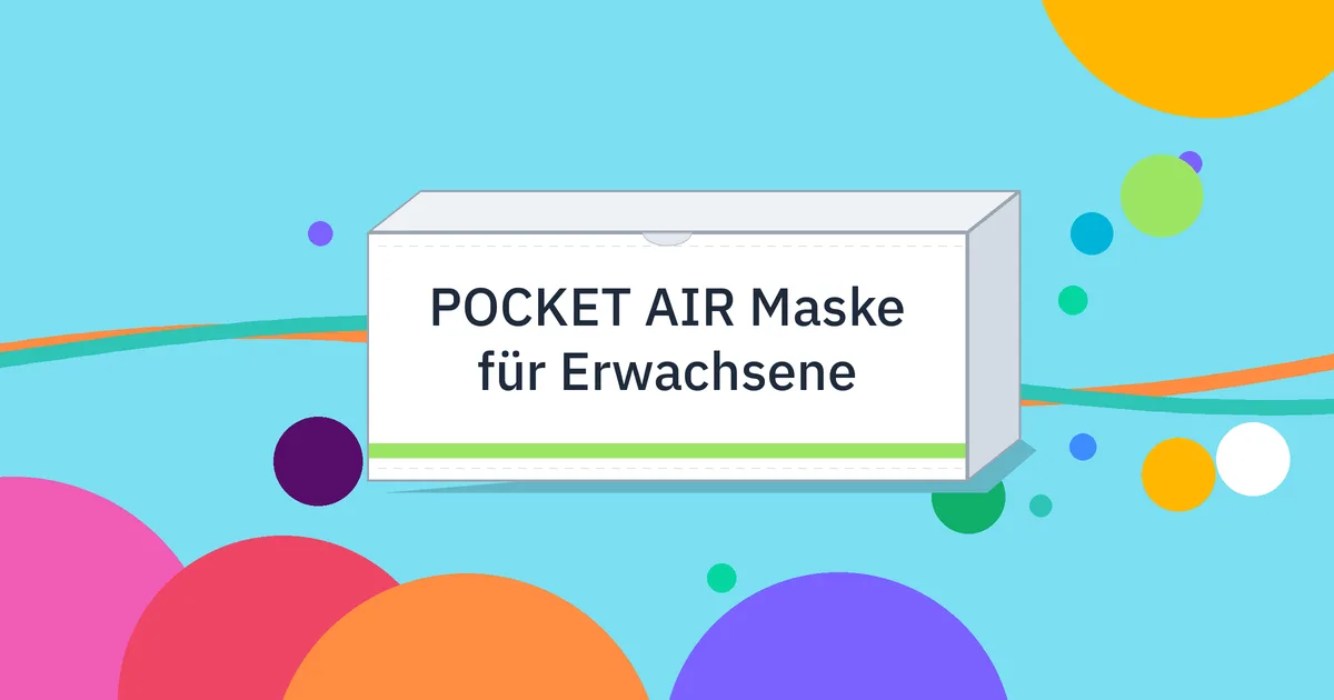 Symbolbild: Packung mit der Aufschrift POCKET AIR Maske für Erwachsene (PZN 16381470) – Verfügbarkeit und Bezug in Apotheken in Frankfurt am Main