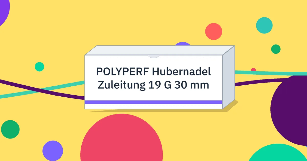 Symbolbild: Packung mit der Aufschrift POLYPERF Hubernadel Zuleitung 19 G 30 mm (PZN 12426141) – Verfügbarkeit und Bezug in Apotheken in Frankfurt am Main