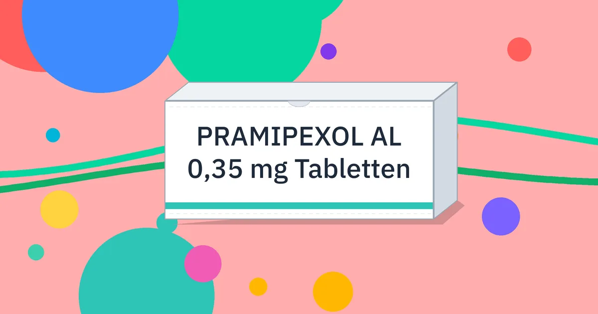 Symbolbild: Packung mit der Aufschrift PRAMIPEXOL AL 0,35 mg Tabletten (PZN 06453470) – Verfügbarkeit und Bezug in Apotheken in Frankfurt am Main