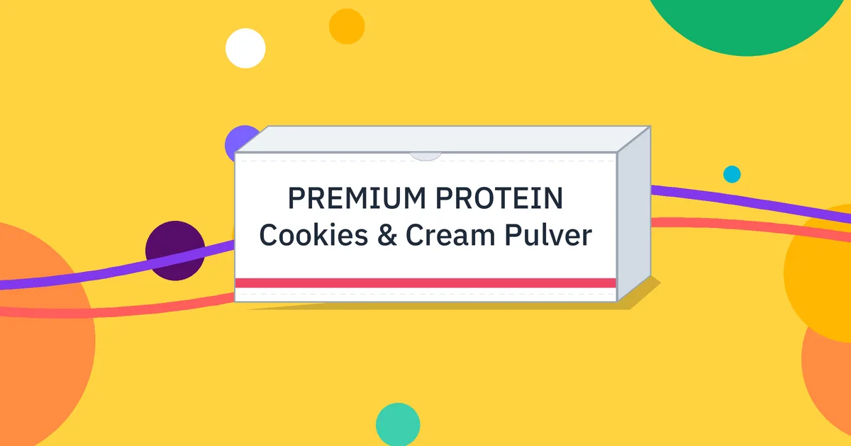 Symbolbild: Packung mit der Aufschrift PREMIUM PROTEIN Cookies & Cream Pulver (PZN 12458690) – Verfügbarkeit und Bezug in Apotheken in Frankfurt am Main