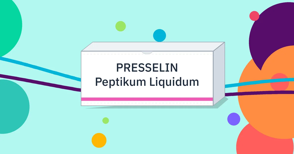 Symbolbild: Packung mit der Aufschrift PRESSELIN Peptikum Liquidum (PZN 14137814) – Verfügbarkeit und Bezug in Apotheken in Frankfurt am Main