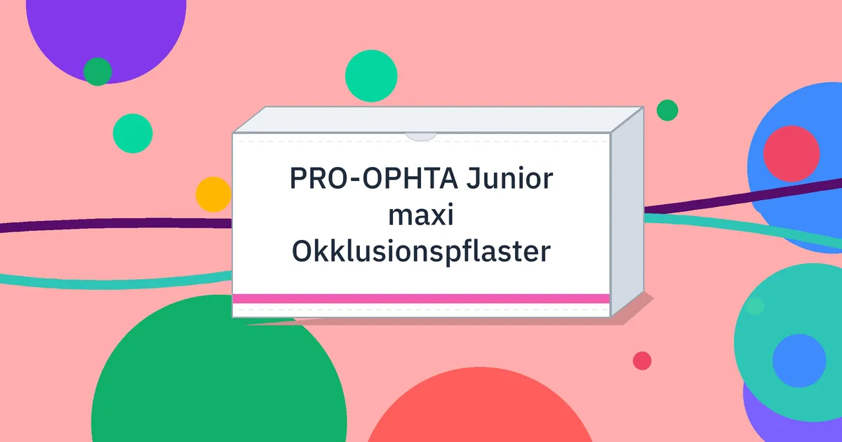 Symbolbild: Packung mit der Aufschrift PRO-OPHTA Junior maxi Okklusionspflaster (PZN 12586235) – Verfügbarkeit und Bezug in Apotheken in Frankfurt am Main