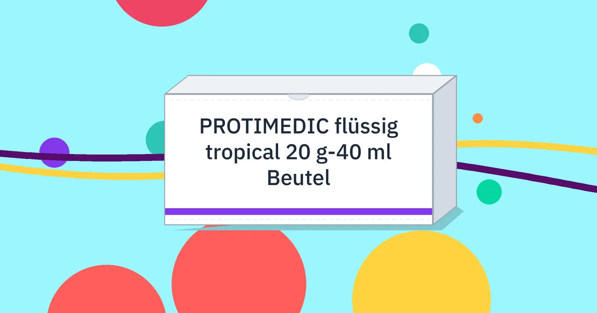 Symbolbild: Packung mit der Aufschrift PROTIMEDIC flüssig tropical 20 g-40 ml Beutel (PZN 18097299) – Verfügbarkeit und Bezug in Apotheken in Frankfurt am Main