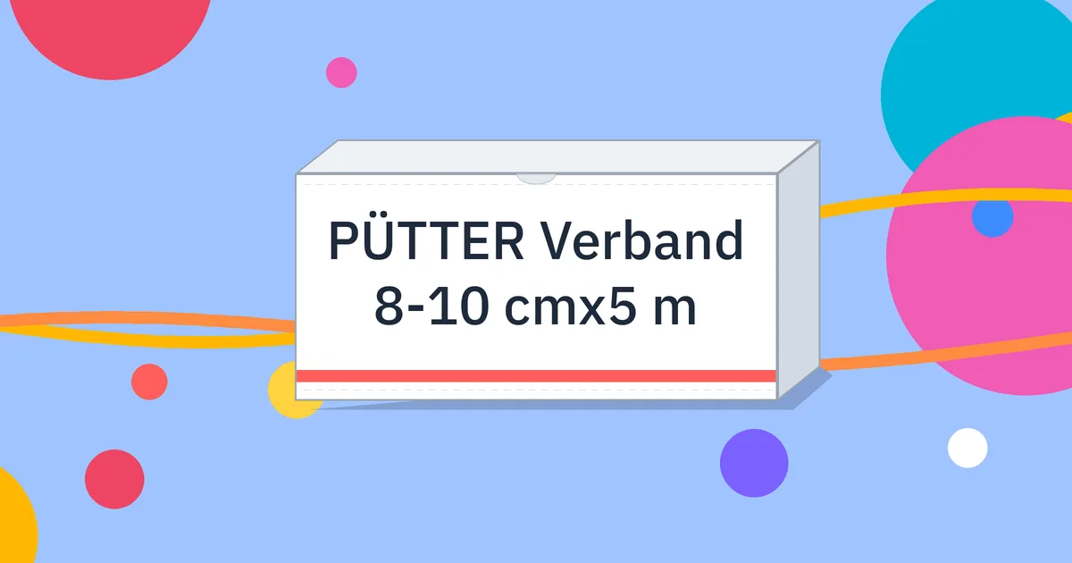 Symbolbild: Packung mit der Aufschrift PÜTTER Verband 8-10 cmx5 m (PZN 17611185) – Verfügbarkeit und Bezug in Apotheken in Frankfurt am Main