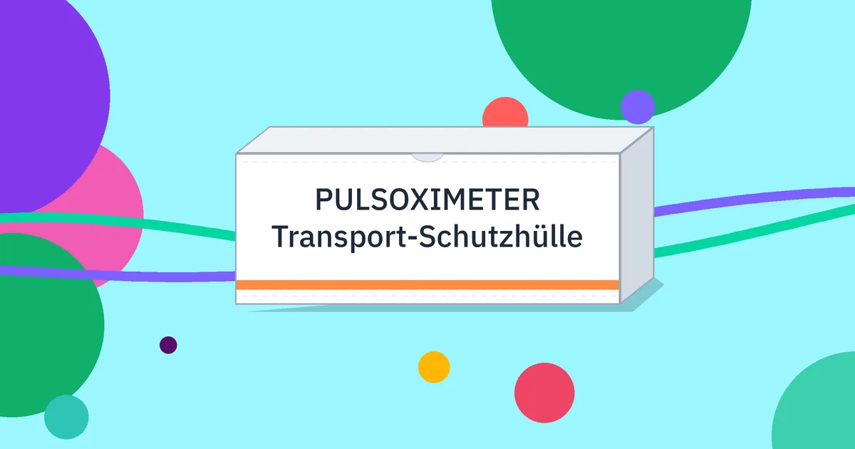 Symbolbild: Packung mit der Aufschrift PULSOXIMETER Transport-Schutzhülle (PZN 10757945) – Verfügbarkeit und Bezug in Apotheken in Frankfurt am Main