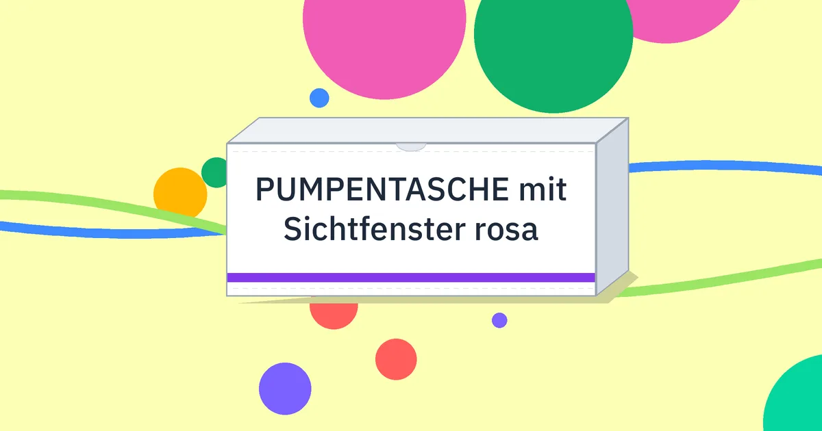 Symbolbild: Packung mit der Aufschrift PUMPENTASCHE mit Sichtfenster rosa (PZN 19524390) – Verfügbarkeit und Bezug in Apotheken in Frankfurt am Main