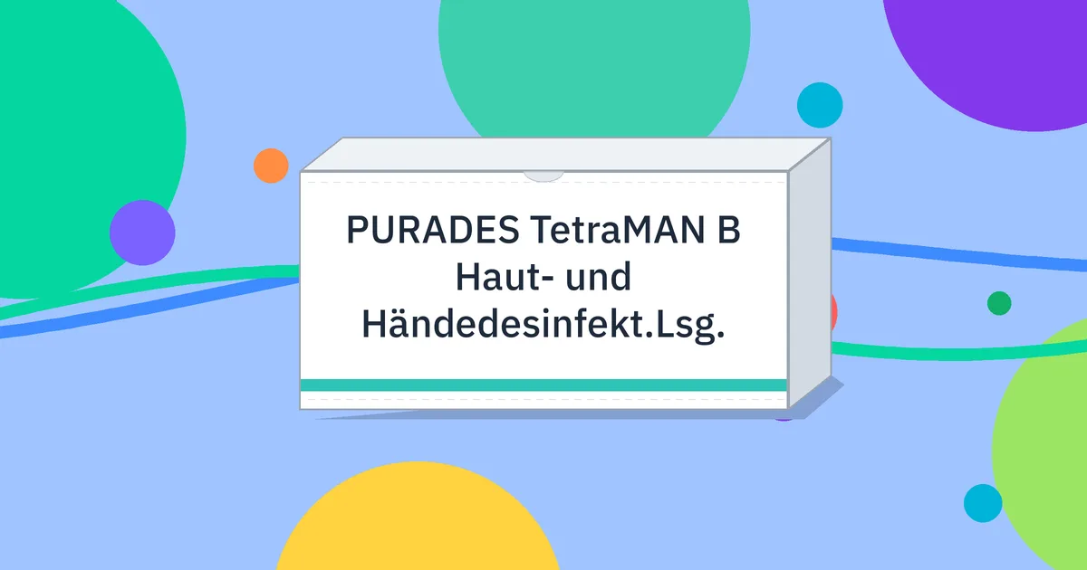 Symbolbild: Packung mit der Aufschrift PURADES TetraMAN B Haut- und Händedesinfekt.Lsg. (PZN 14005372) – Verfügbarkeit und Bezug in Apotheken in Frankfurt am Main
