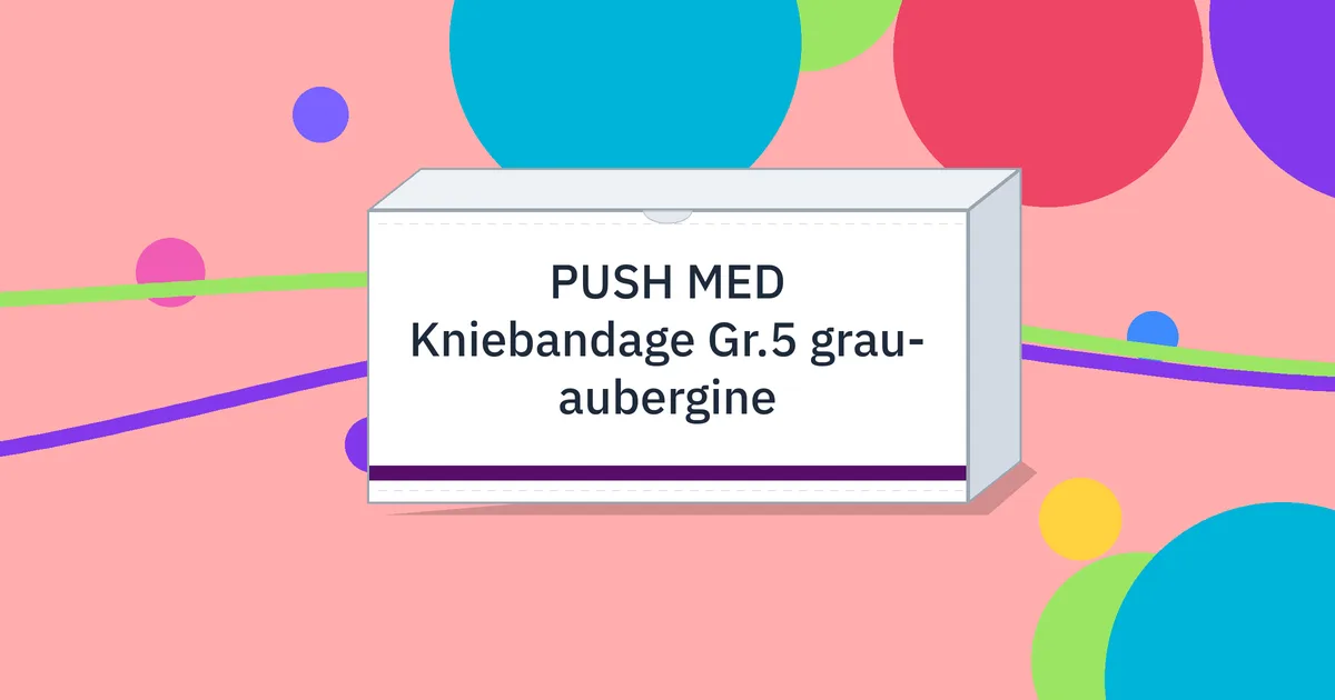 Symbolbild: Packung mit der Aufschrift PUSH MED Kniebandage Gr.5 grau-aubergine (PZN 04858889) – Verfügbarkeit und Bezug in Apotheken in Frankfurt am Main