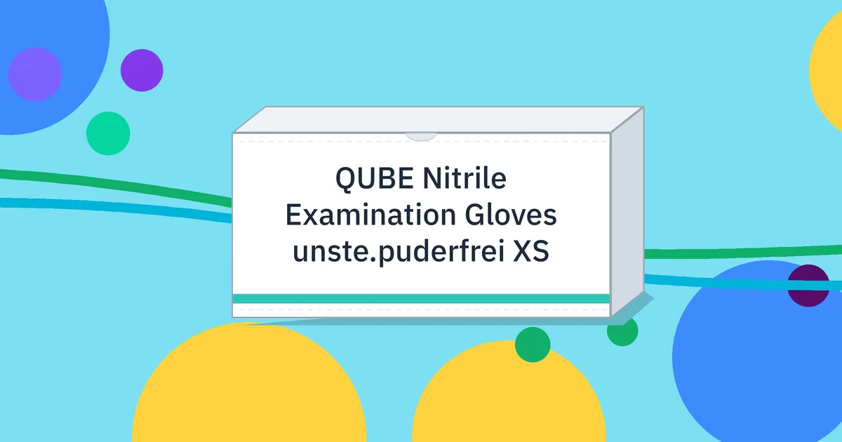 Symbolbild: Packung mit der Aufschrift QUBE Nitrile Examination Gloves unste.puderfrei XS (PZN 18797045) – Verfügbarkeit und Bezug in Apotheken in Frankfurt am Main