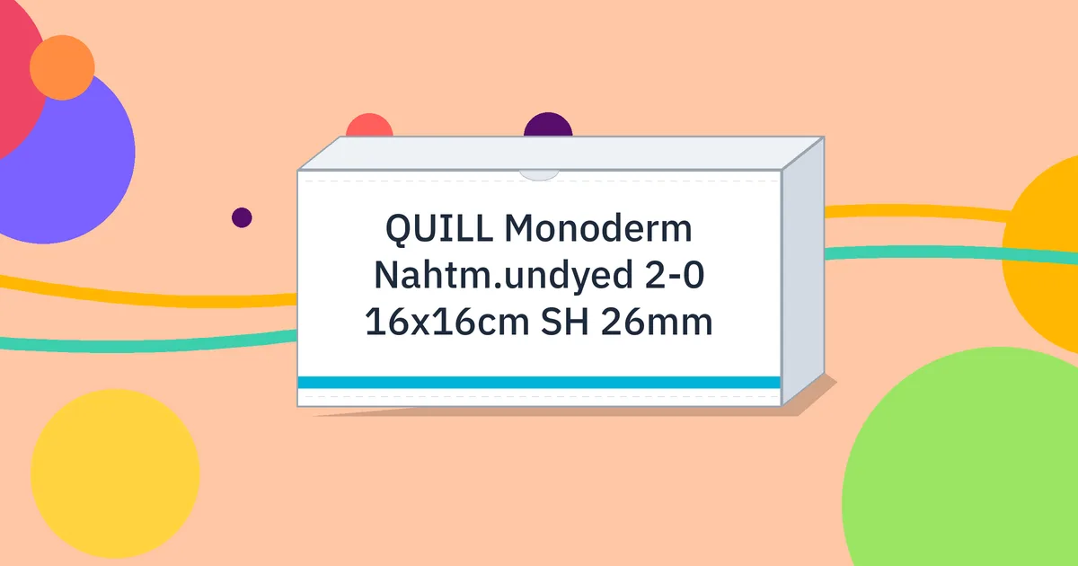 Symbolbild: Packung mit der Aufschrift QUILL Monoderm Nahtm.undyed 2-0 16x16cm SH 26mm (PZN 17988487) – Verfügbarkeit und Bezug in Apotheken in Frankfurt am Main