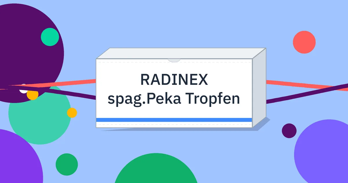 Symbolbild: Packung mit der Aufschrift RADINEX spag.Peka Tropfen (PZN 09213482) – Verfügbarkeit und Bezug in Apotheken in Frankfurt am Main