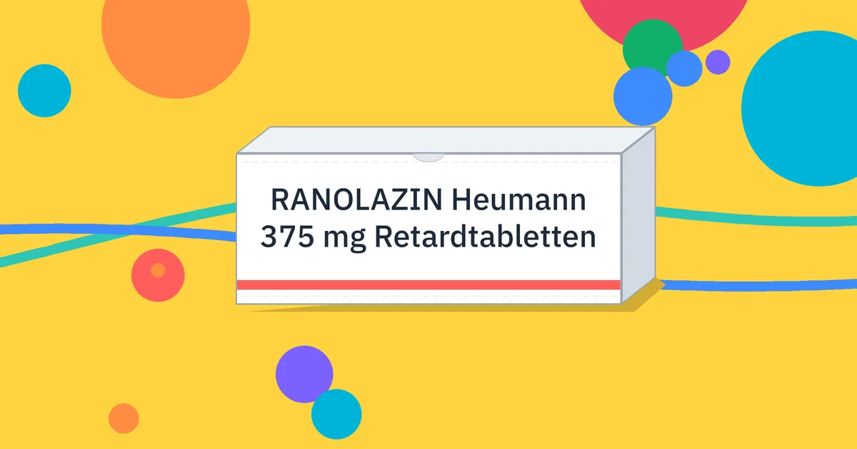 Symbolbild: Packung mit der Aufschrift RANOLAZIN Heumann 375 mg Retardtabletten (PZN 18219526) – Verfügbarkeit und Bezug in Apotheken in Frankfurt am Main