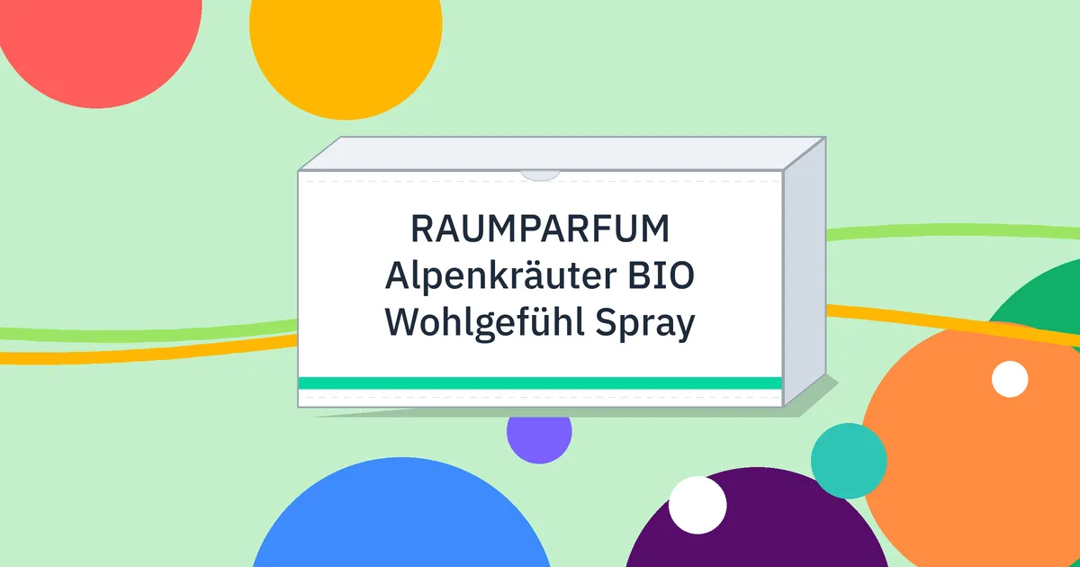 Symbolbild: Packung mit der Aufschrift RAUMPARFUM Alpenkräuter BIO Wohlgefühl Spray (PZN 17267322) – Verfügbarkeit und Bezug in Apotheken in Frankfurt am Main