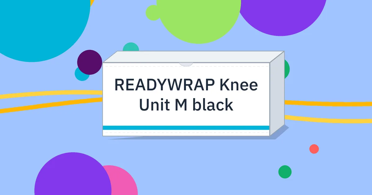 Symbolbild: Packung mit der Aufschrift READYWRAP Knee Unit M black (PZN 16566732) – Verfügbarkeit und Bezug in Apotheken in Frankfurt am Main