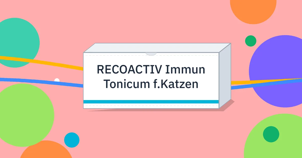 Symbolbild: Packung mit der Aufschrift RECOACTIV Immun Tonicum f.Katzen (PZN 20384103) – Verfügbarkeit und Bezug in Apotheken in Frankfurt am Main