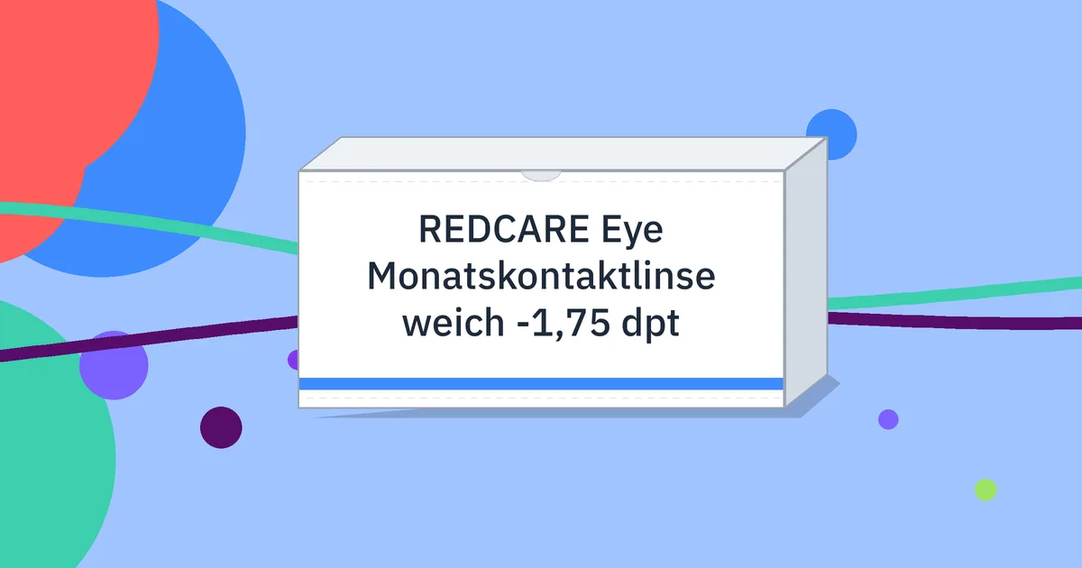 Symbolbild: Packung mit der Aufschrift REDCARE Eye Monatskontaktlinse weich -1,75 dpt (PZN 18781943) – Verfügbarkeit und Bezug in Apotheken in Frankfurt am Main
